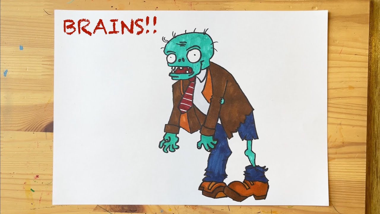 Drawing with Juni #181: How to draw a Zombie | Plants vs Zombies - YouTube