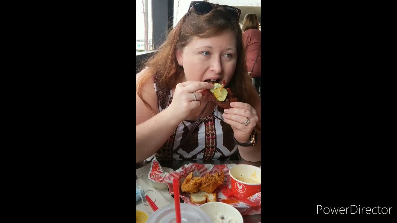 Ashley tries Hattie B's "Shut The Cluck Up" - YouTube