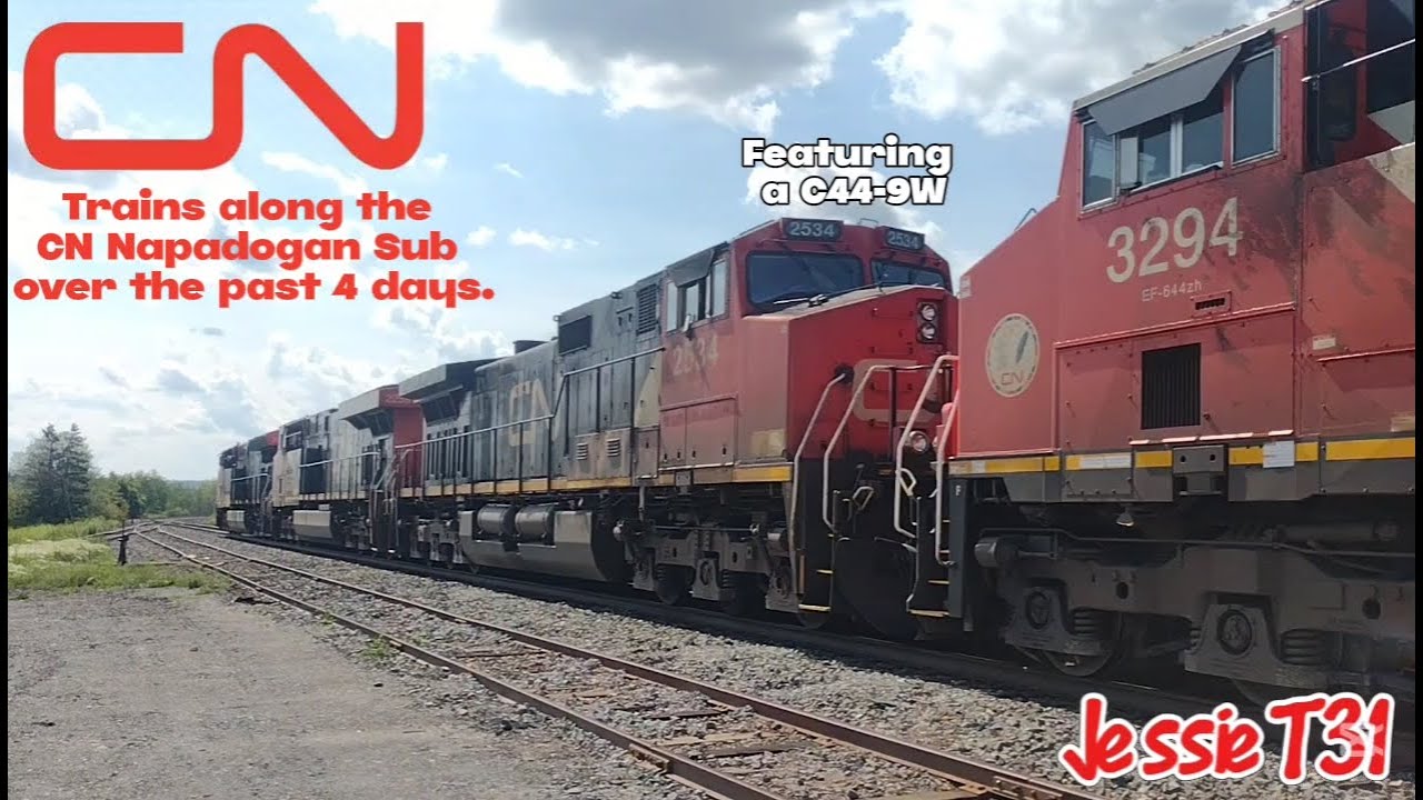 Four CN trains along CN's Napadogan Sub over the past four days. - YouTube