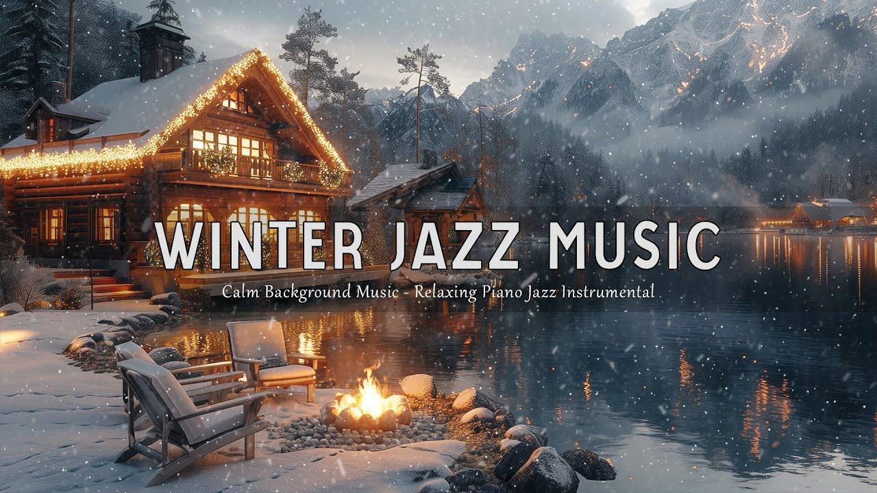 Winter Jazz Music Relaxing Jazz Music with Snowfall on Lake Ambience ...