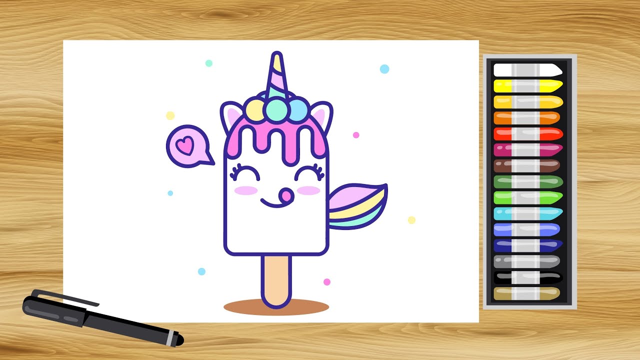 MENGGAMBAR ICE CREAM UNICORN LUCU - MUDAH SEKALI - DRAWING CUTE UNICORN ...