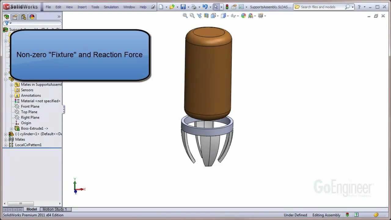 SolidWorks Simulation - Non-zero "Fixtures" and Reaction Force - YouTube