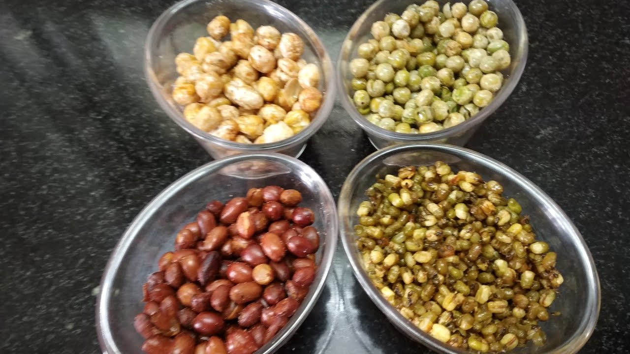 4 healthy snacks pattani fry,white sundal fry,pachai payaru fry ...