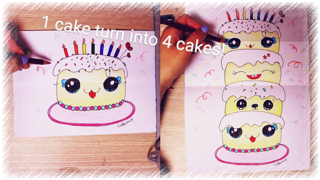 How to draw cakes - One cake turns into four cakes - YouTube