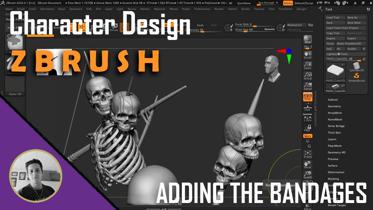 "Zbrush" 3D Character Design - video of 3/01/2025 - Adding the bandages. - YouTube