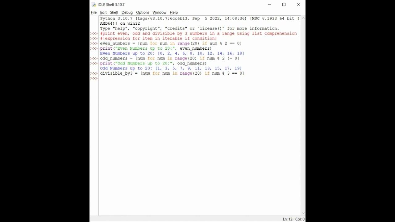 Print Even Odd And Divisible By 3 Numbers In A Range Using List Comprehension In Python Youtube