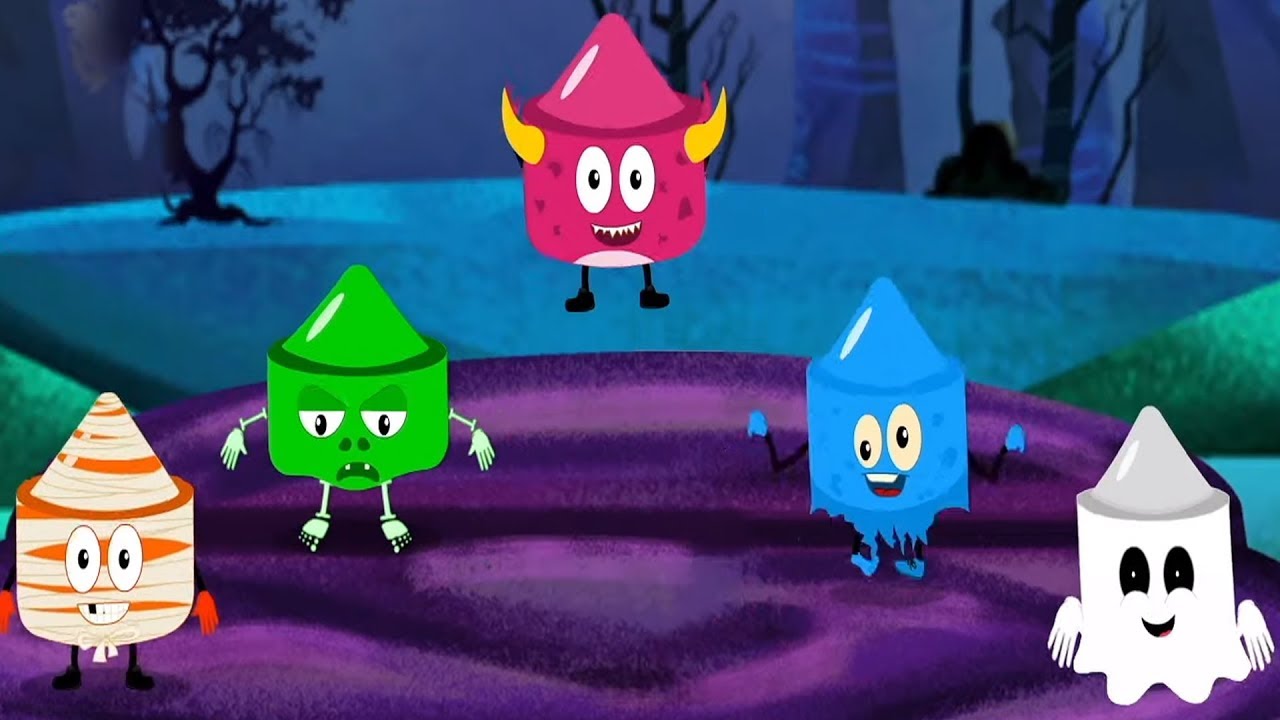 Five little Monsters | Halloween Songs For Kids | Scary Nursery Rhymes ...