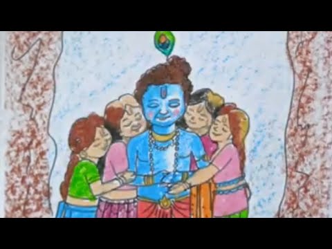 beautiful cute Krishna with Gopi in real time drawing - YouTube