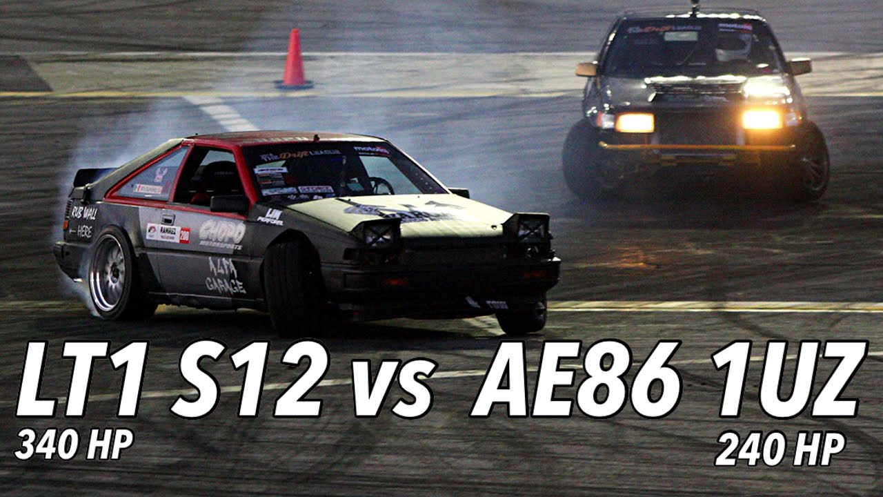 DRIFT BATTLE! S12 LT1 vs AE86 1UZ - YouTube