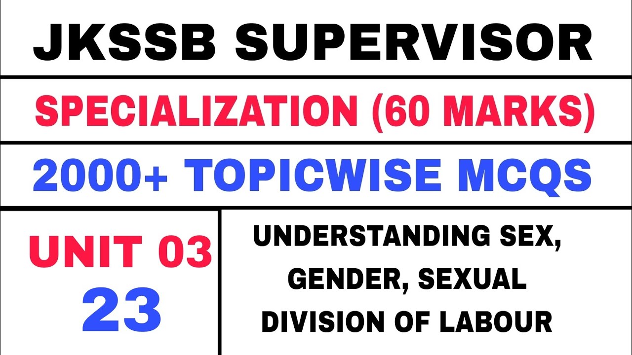 Jkssb Supervisor 23 Specialization 2000 Topicwise Mcqs Unit 03 Understanding Sex Gender