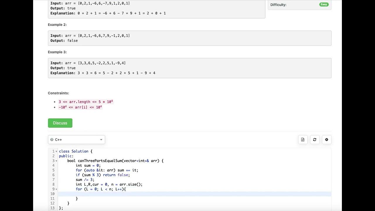 Partition Array Into Three Parts With Equal Sum Youtube