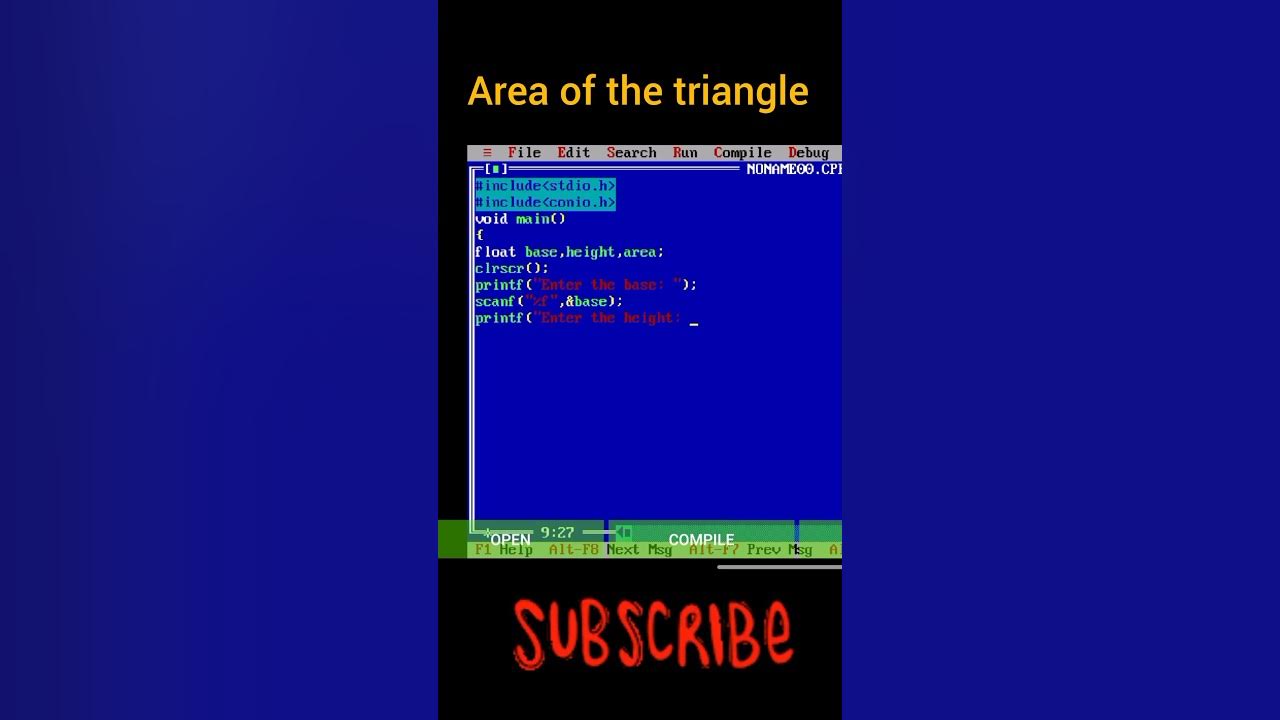 Area Of The Triangle Using C Programming Shorts Cprogramming Coding Triangle Codebyat Youtube