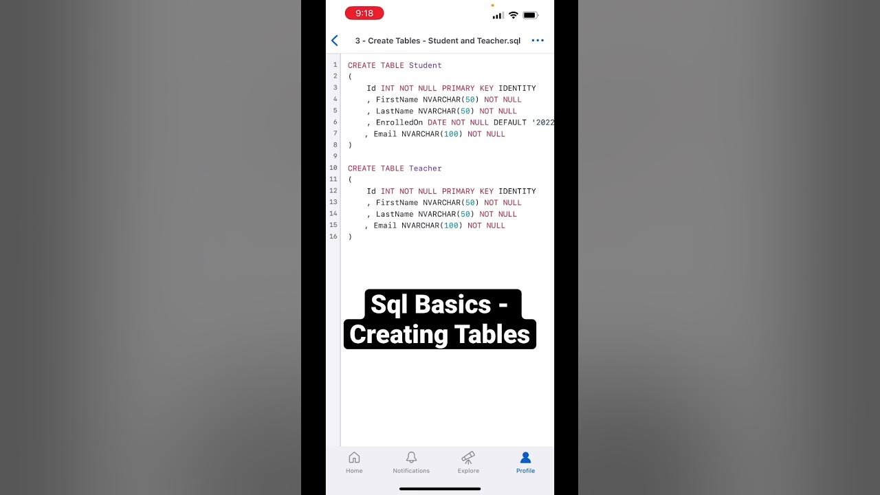 How To Create Tables In A Sql Database Sqltutorial Learnsql Youtube
