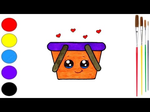 How To Draw And Colour A Cute Basket Step By Step | Basket Drawing Easy ...