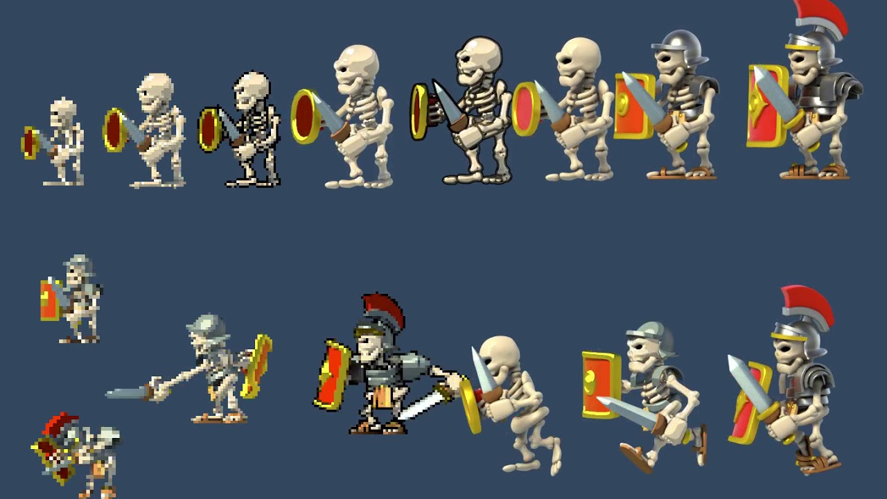 2D Skeleton sideview different styles and animations - YouTube