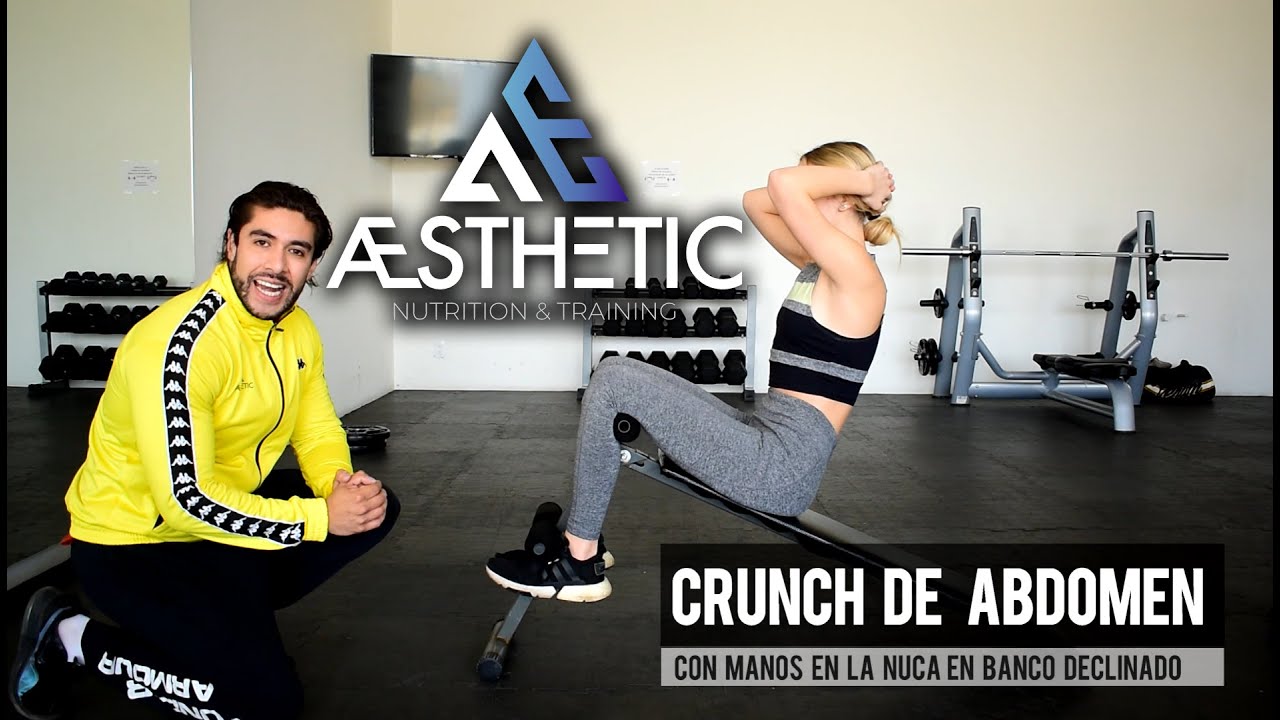 CRUNCH DE ABDOMEN CON MANOS EN LA NUCA EN BANCO DECLINADO. - YouTube