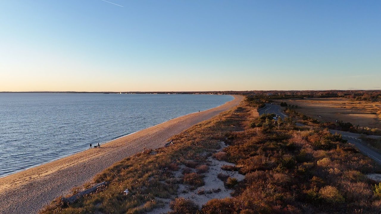 Aerial over Hammonasset Beach State Park at Sunset - YouTube