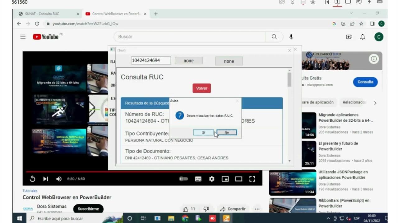 Consulta RUC con PowerBuilder 2021 (control webbrowser) - YouTube