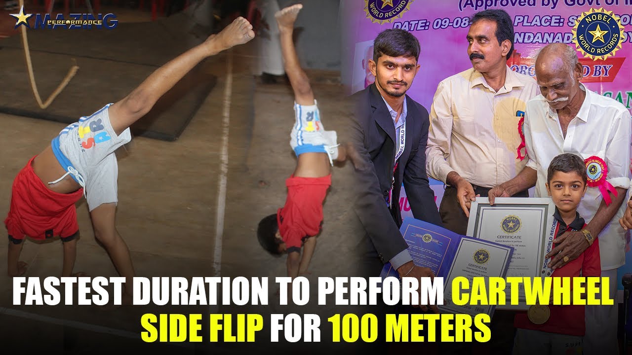 Fastest duration to perform CARTWHEEL SIDE FLIP FOR 100 meters |NOBEL ...