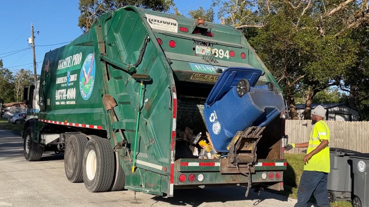 Waste Pro Mack MR New Way Rear Loader Garbage Truck - YouTube
