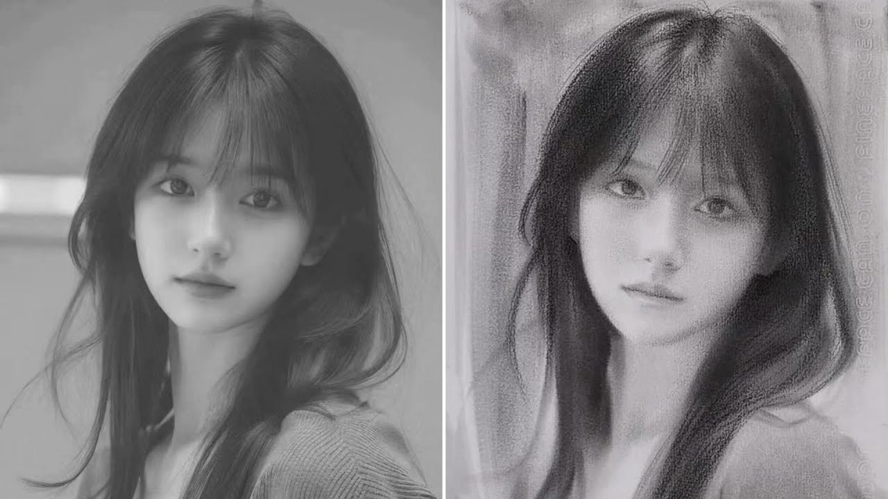 Draw a Long Haired Girl with Charcoal Pencil || Realistic Portrait ...