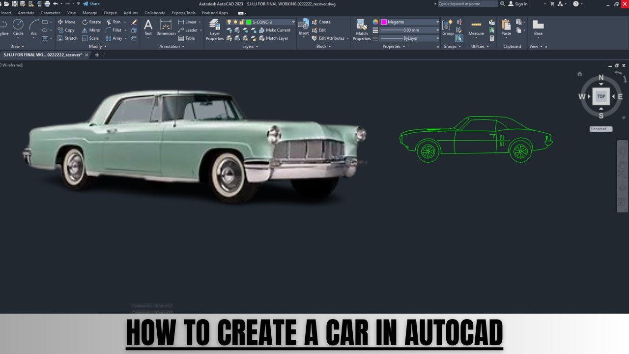 Car in AutoCAD/ how to create a car in AutoCAD. - YouTube