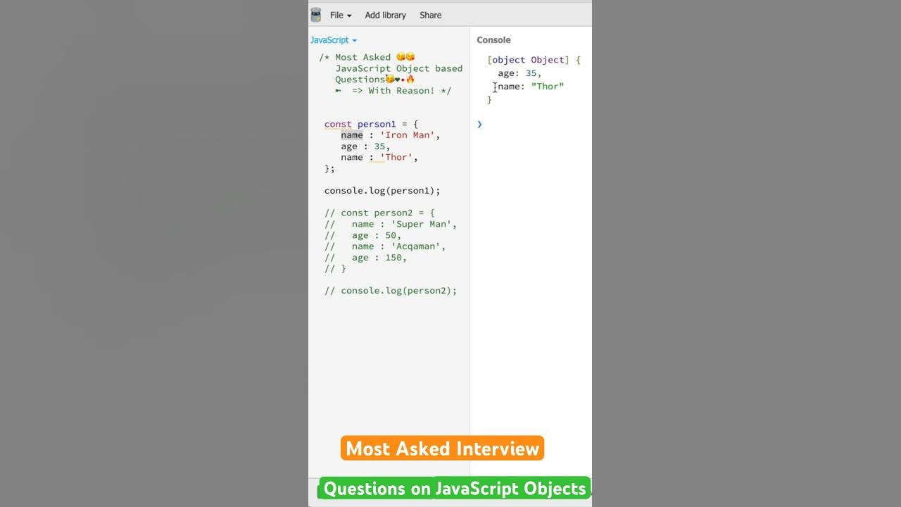 (Q-38) Most asked or must know JavaScript objects questions #javascript #interview #objects # ...