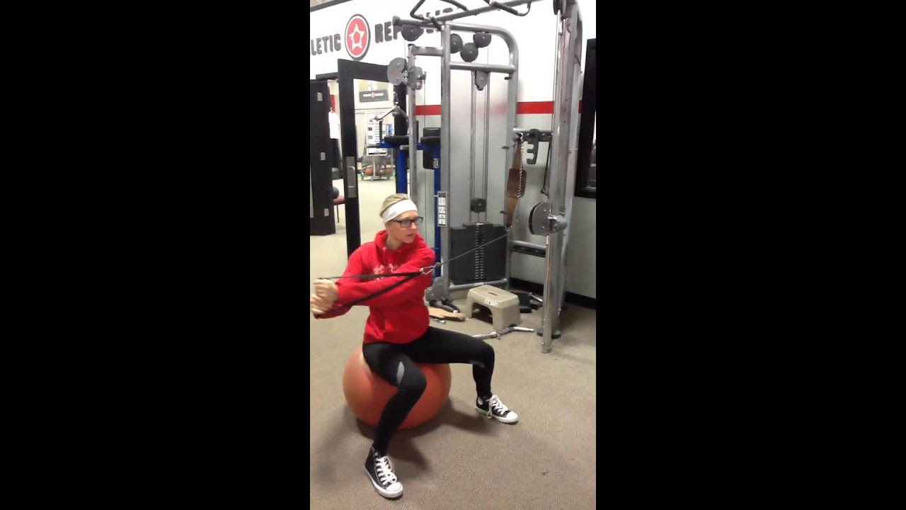 Seated stability ball trunk rotation - YouTube