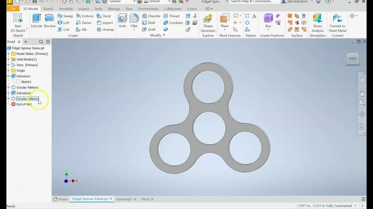 Autodesk Inventor 2025 Tutorial 3 - Fidget Spinner Part 1 - YouTube