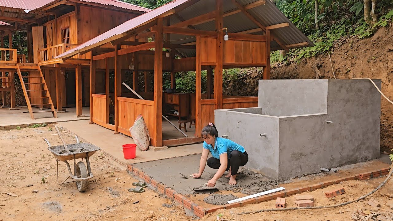 Build water tank, pour concrete floor around water tank, bathroom and ...