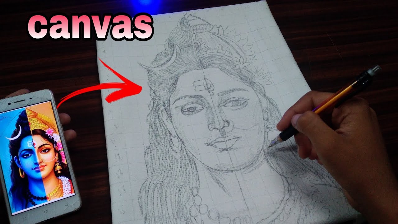 how to draw shiva parvati half face , Mahashivratri drawing, mahadev ...