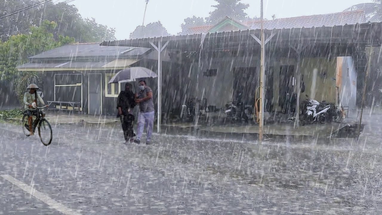 Super heavy rain - Extreme weather storm wind and thunder in rural ...