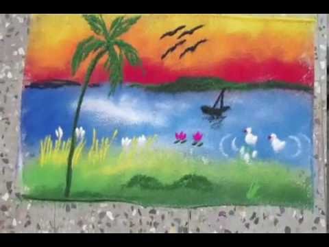 Draw scenery rangoli in just 5 minutes - YouTube