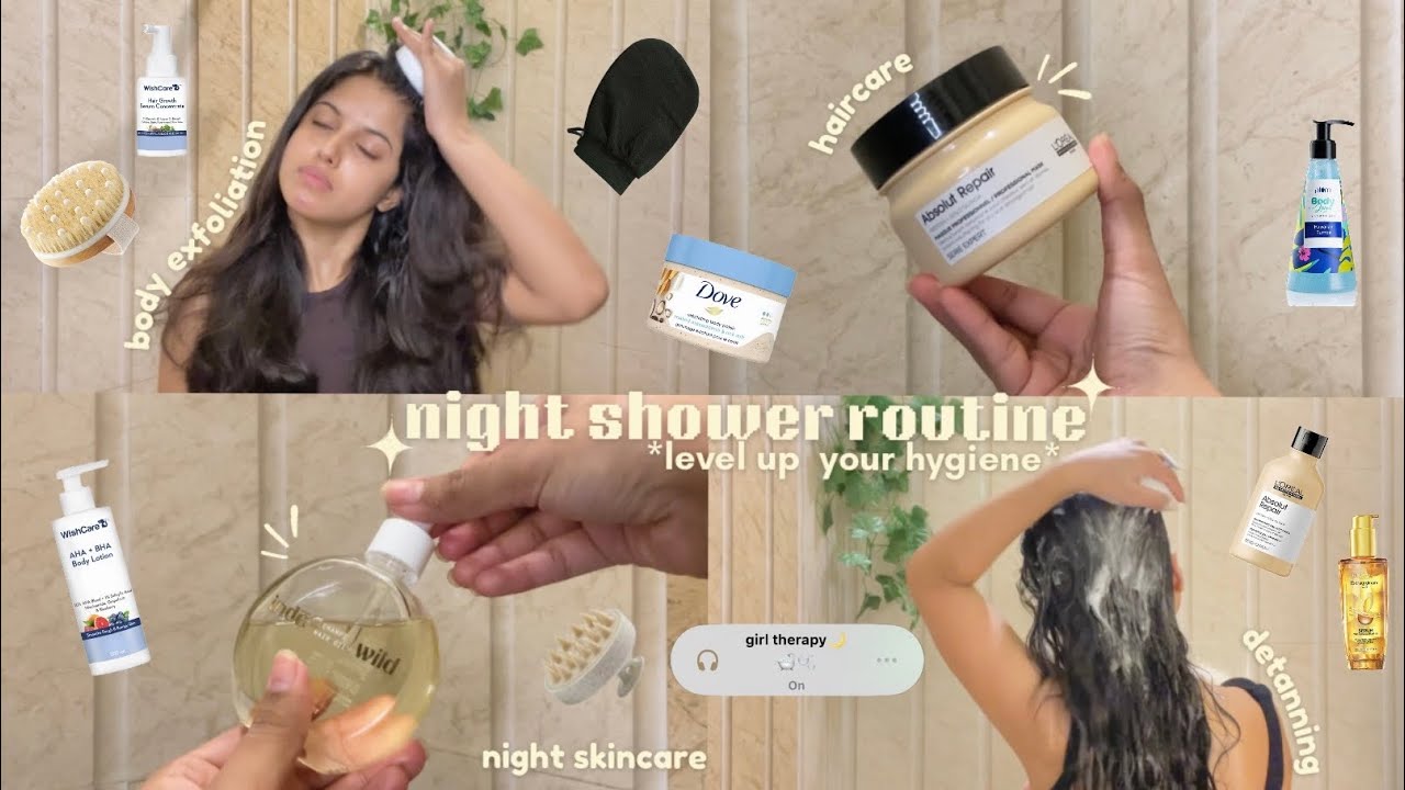 MY NIGHT SHOWER ROUTINE🌙🛁🎀 haircare, bodycare & skincare🫧⭐️ everyday ...