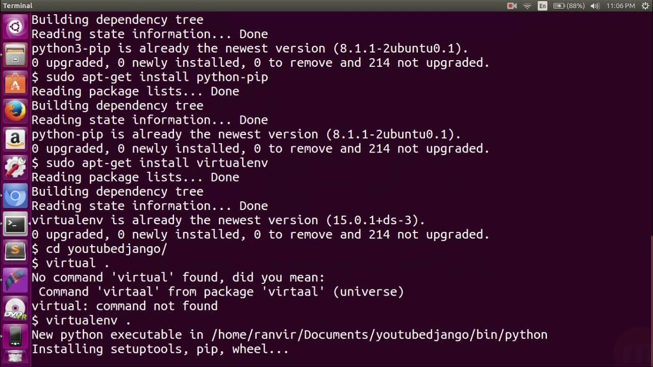 How to install virtual environment in ubuntu 16.04 | Install Django using virtualenv - YouTube