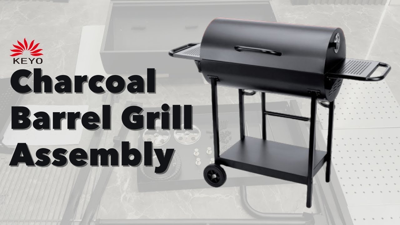 Charcoal Barrel Grill Assembly （With double cooking area & side-shelves ...