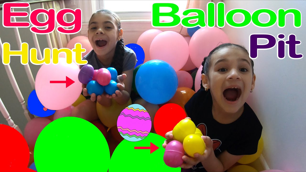 BALLOON PIT SURPRISE TOY HUNT!! BALLOON PIT IN OUR HOUSE!! EGG HUNT ...