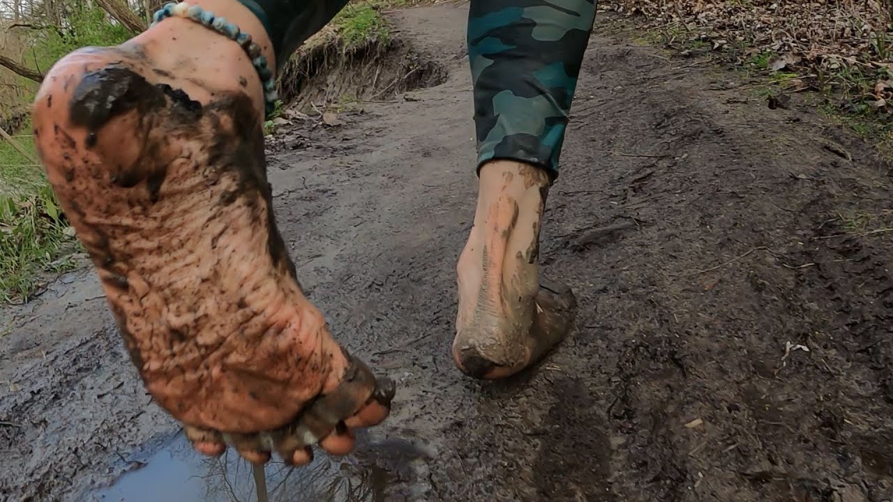 Muddy barefoot hiking in slo-mo - YouTube