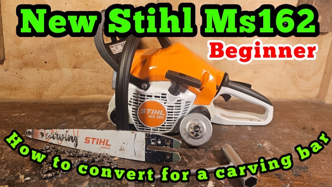 Beginner chainsaw carving. Installing Stihl carving bar on the New stihl Ms 162c chainsaw ...