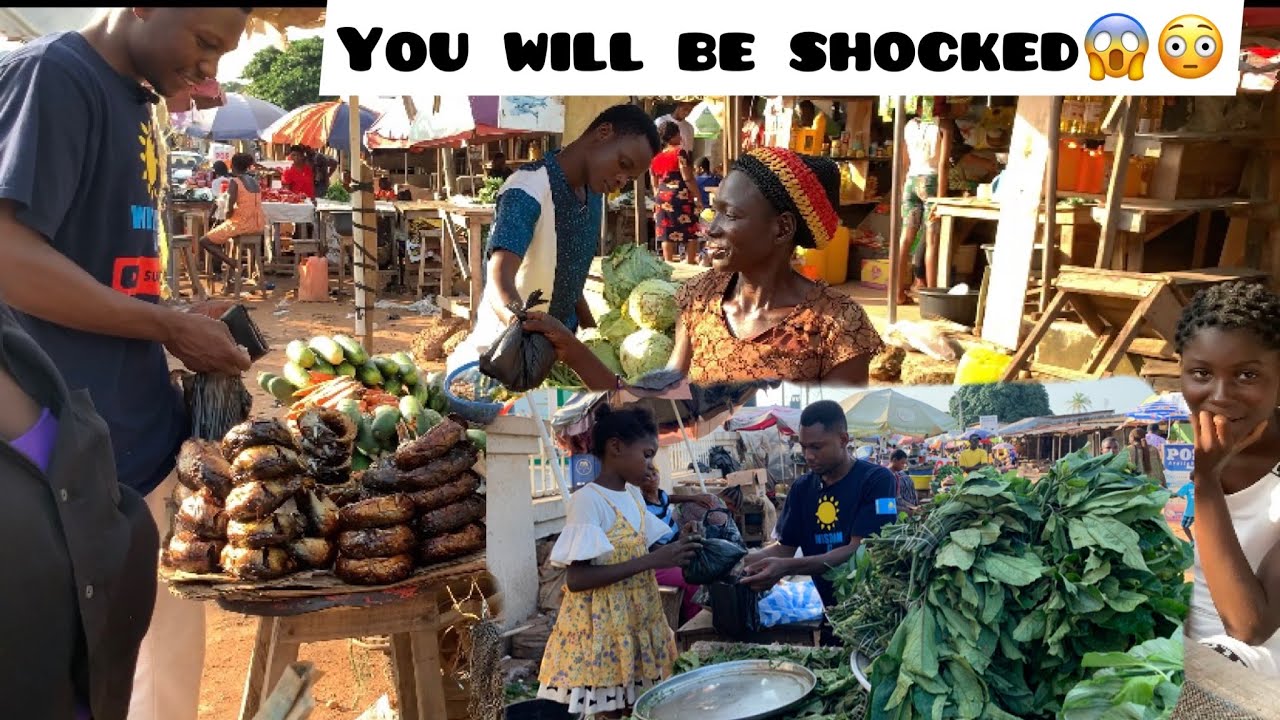 Nigeria 4k- market life buying Vegetables and fish African busy market ...