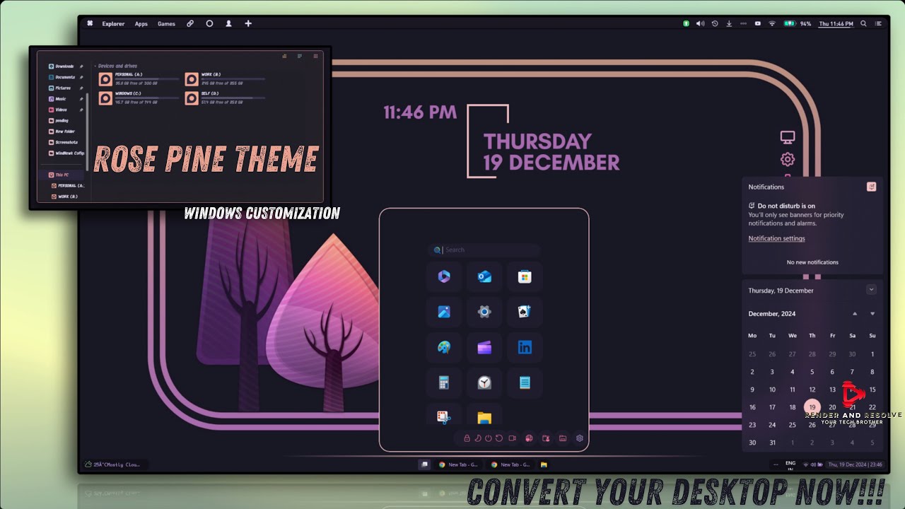 Rose Pine Theme For Windows Desktop | Customized Taskbar & Start Menu | Windows ko Customize ...
