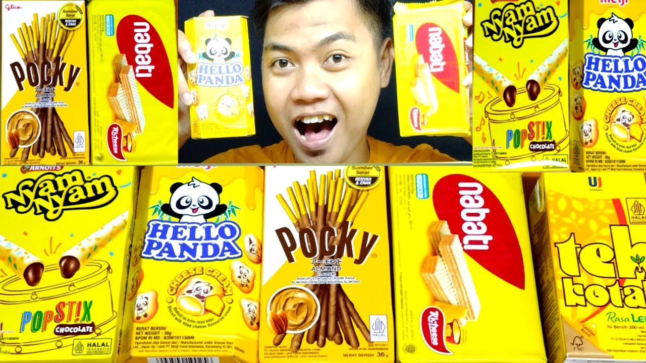 ASMR CEMILAN SERBA KUNING RASA COKLAT & CHEESE, 💝NYAMNYAM, HELLOPANDA, POKYPOKY, NABATI & TEH ...