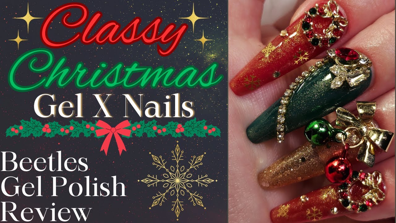 CLASSY CHRISTMAS GEL X NAILS | @beetlesgelpolish Christmas Gel Review | Christmas Bling Nails 🎄 ...