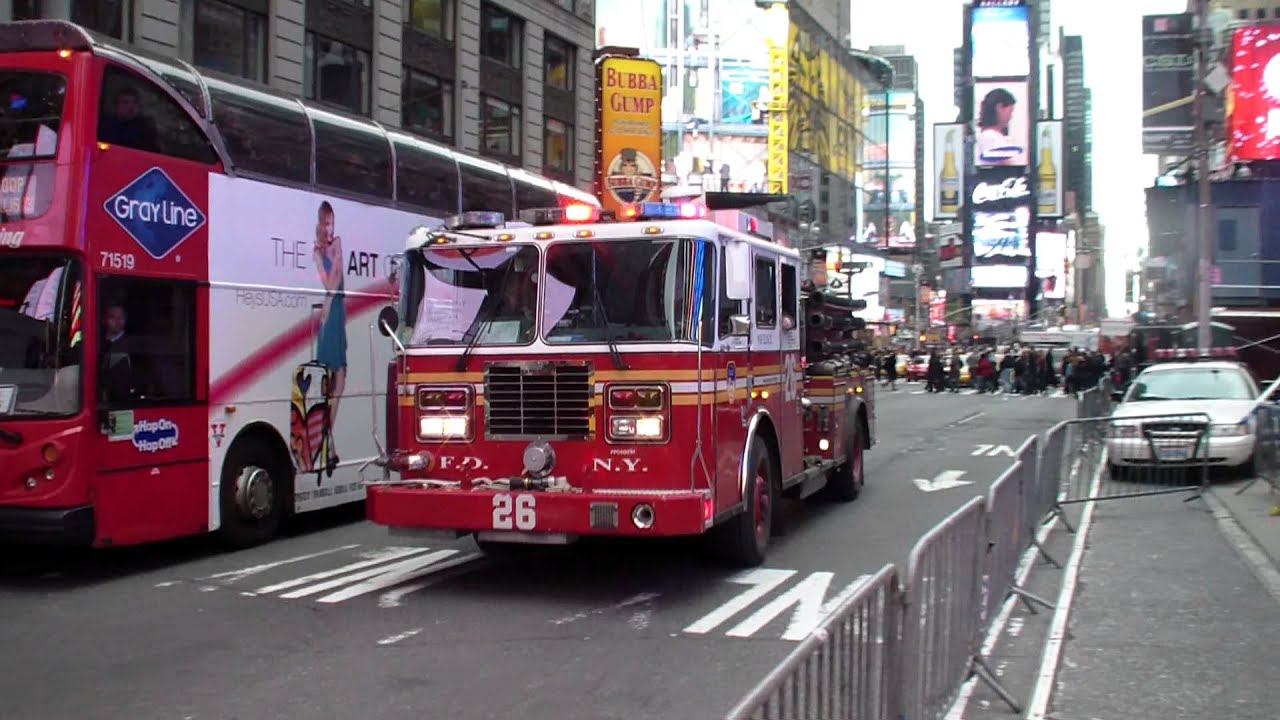 FDNY truck Engine 26 in Times Square - YouTube