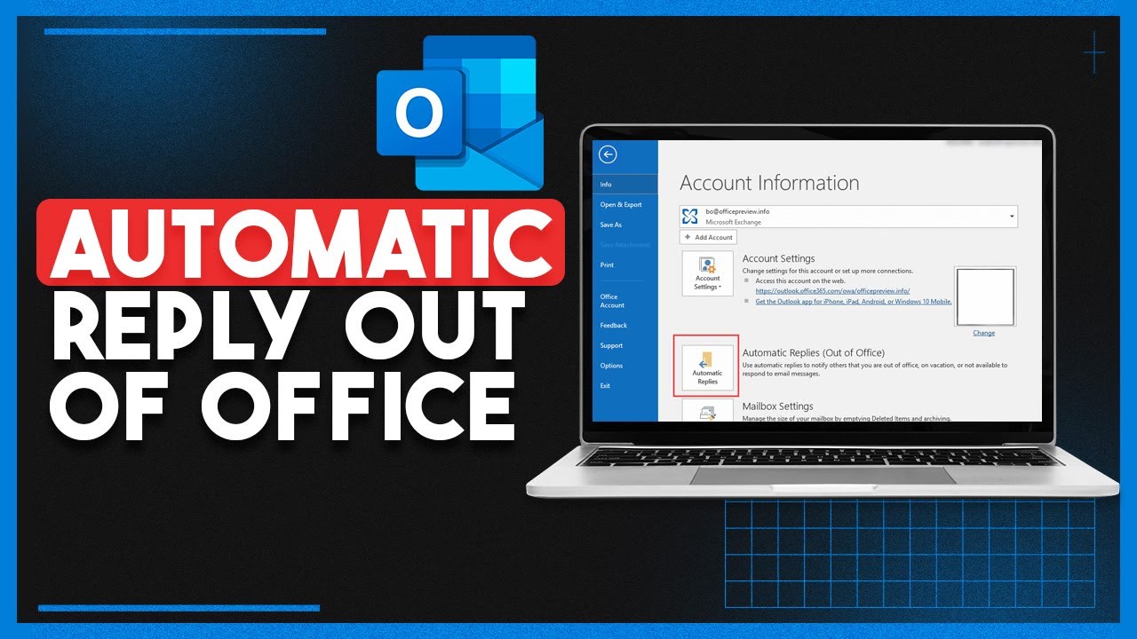 How To Set Outlook Automatic Reply Out Of Office - YouTube