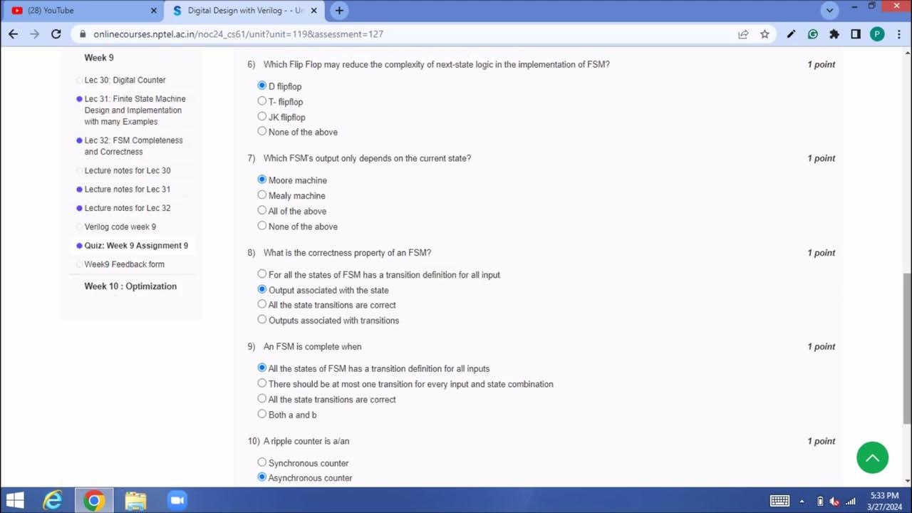 Digital Design with verilog @NPTEL 2024 NPTEL Week 9 Solutions - YouTube