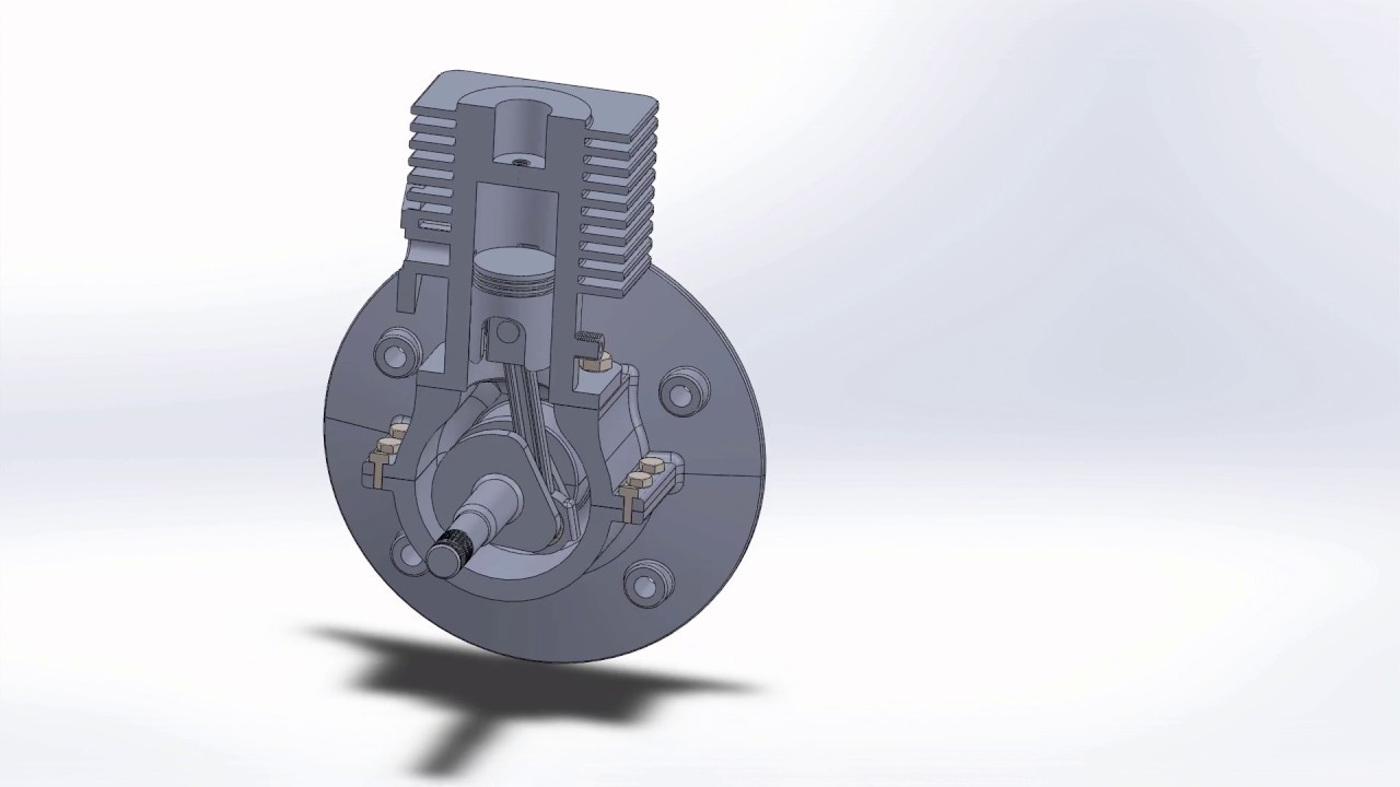 Simple two stroke engine animation in solidworks - YouTube