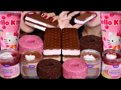 ASMR NEAPOLITAN DESSERTS (HELLO KITTY STRAWBERRY BISCUITS, DONUT ICE CREAM, CHOCOLATE CHEESECAKE CUP