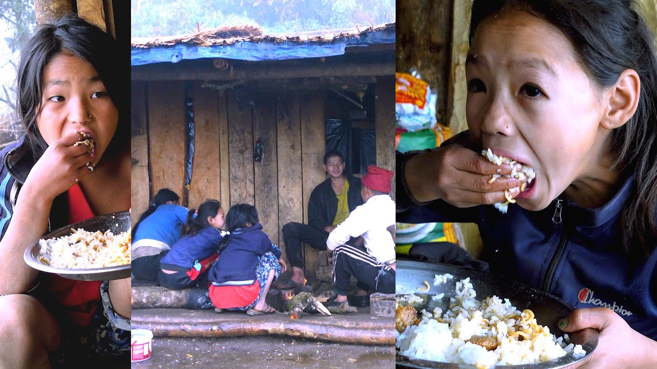 Jungle man's little princess Bungwa is enjoying meal in Pastoral Nepal ...