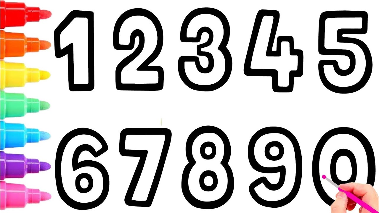 Draw a Picture of Basic Numbers with rainbow colors for kids_Coloring ...
